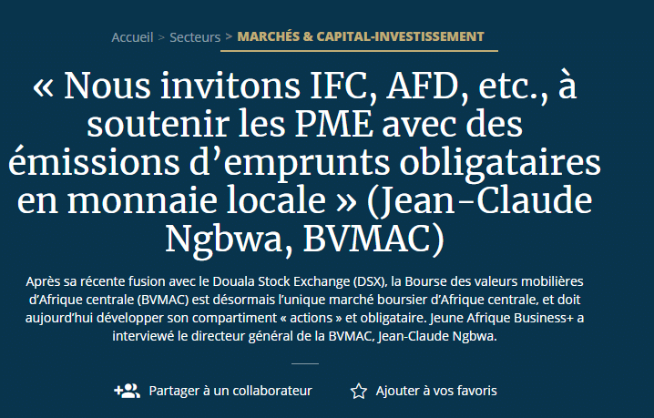 Le DG de la BVMAC parle des perspectives après la transition de la ...